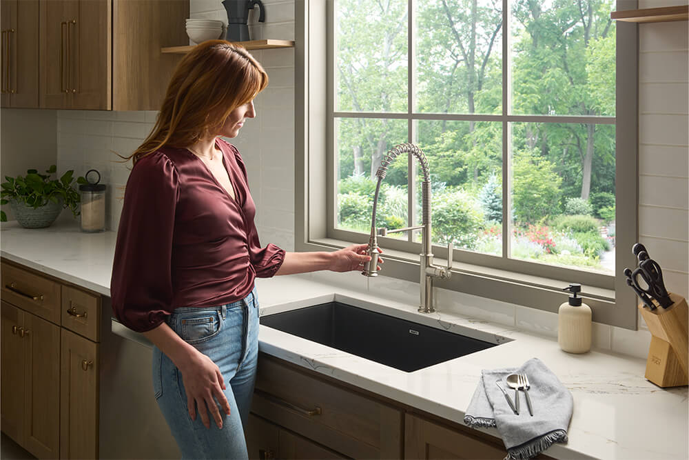 Ruvati Bianca Single Handle Pull Down Industrial Pre-Rinse High Arc Kitchen Faucet with Sprayer ...