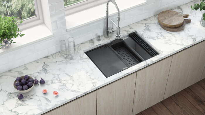 Ruvati Workstation Sink Colander 17 inch Black Composite Pasta Strainer ...