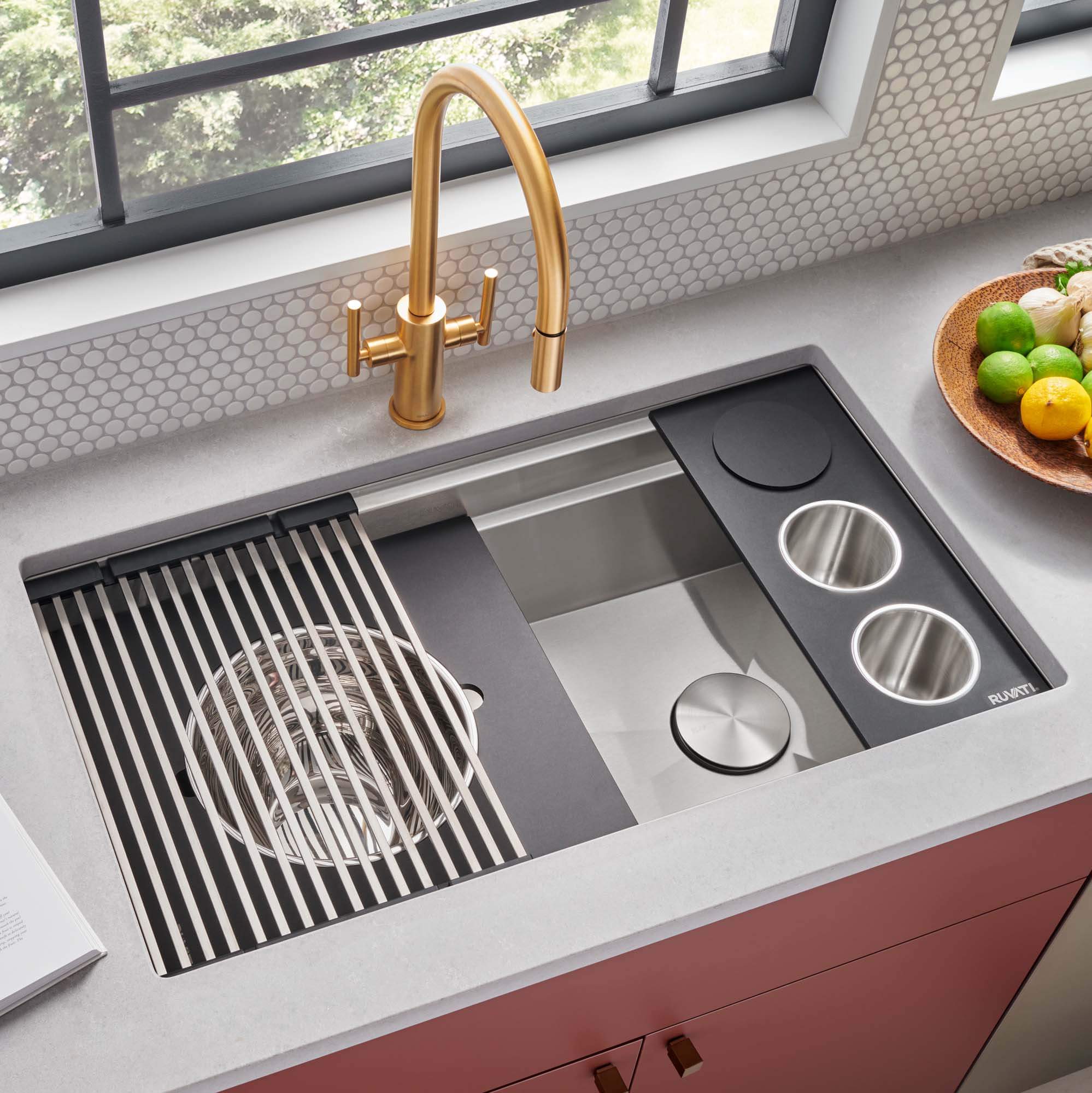 Ruvati 3 Bowl Serving Board Black Composite Condiment Tray for ...