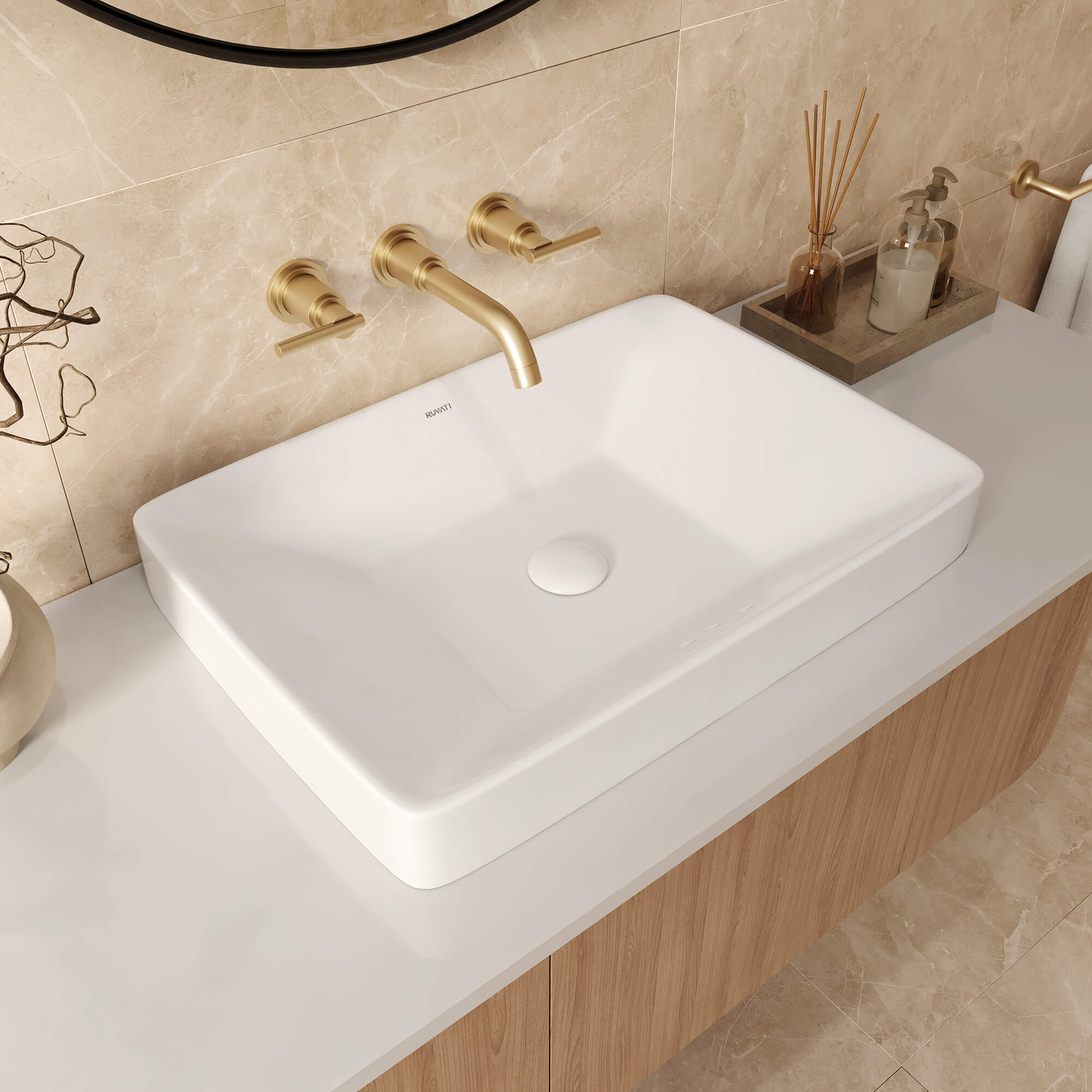 Ruvati 23 x 16 inch Semi-Recessed Drop-in Topmount Bathroom Sink ...