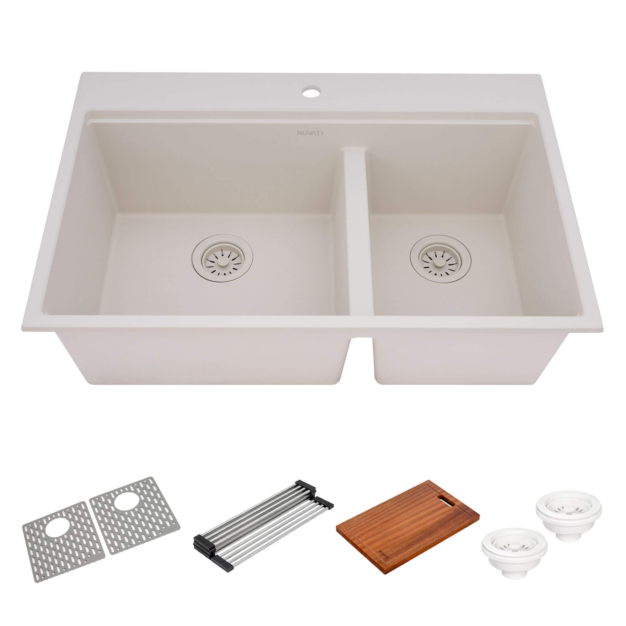 Ruvati 33-inch epiRock Workstation Warm White Double Bowl Topmount ...