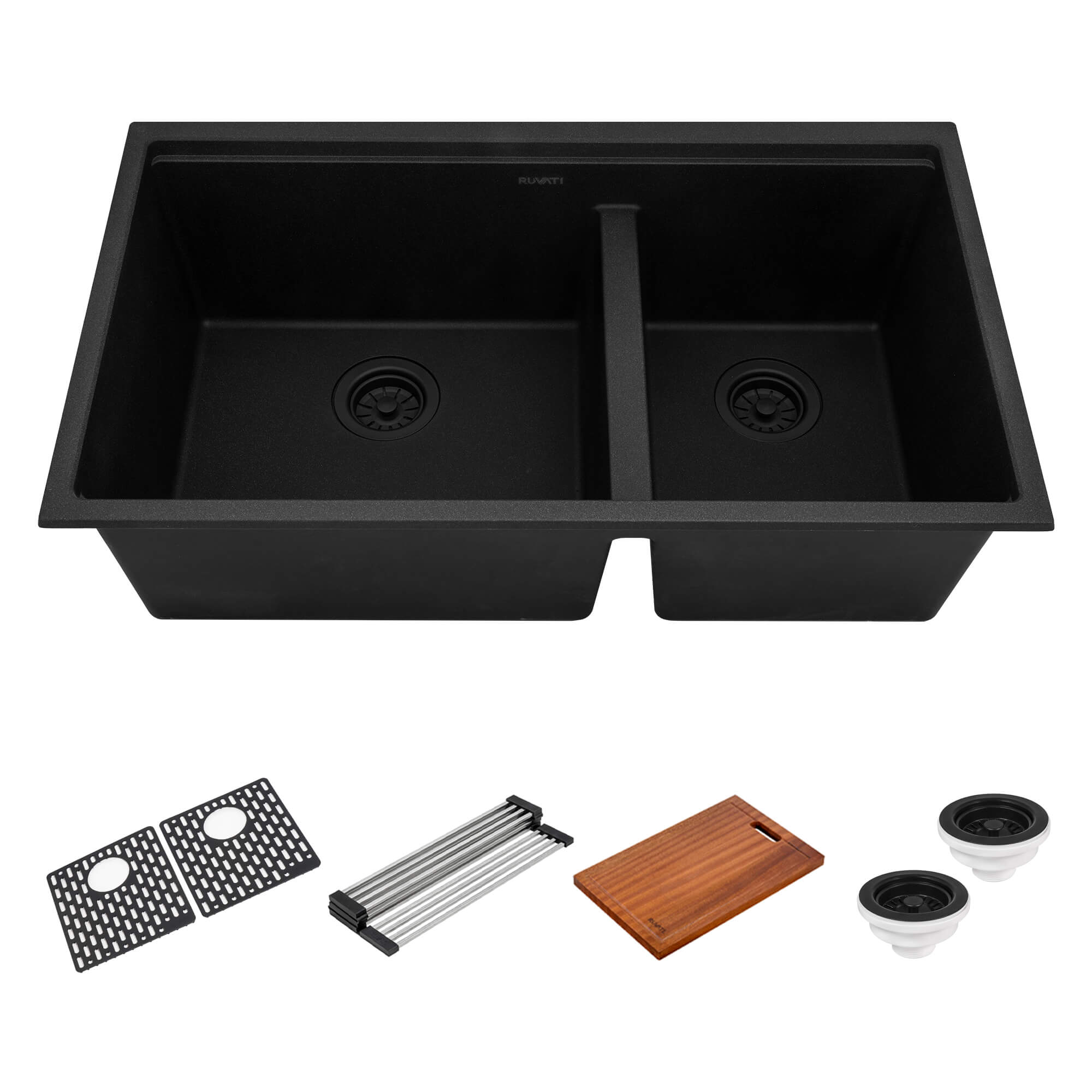 Ruvati 33-inch epiRock Workstation Charcoal Black Double Bowl ...