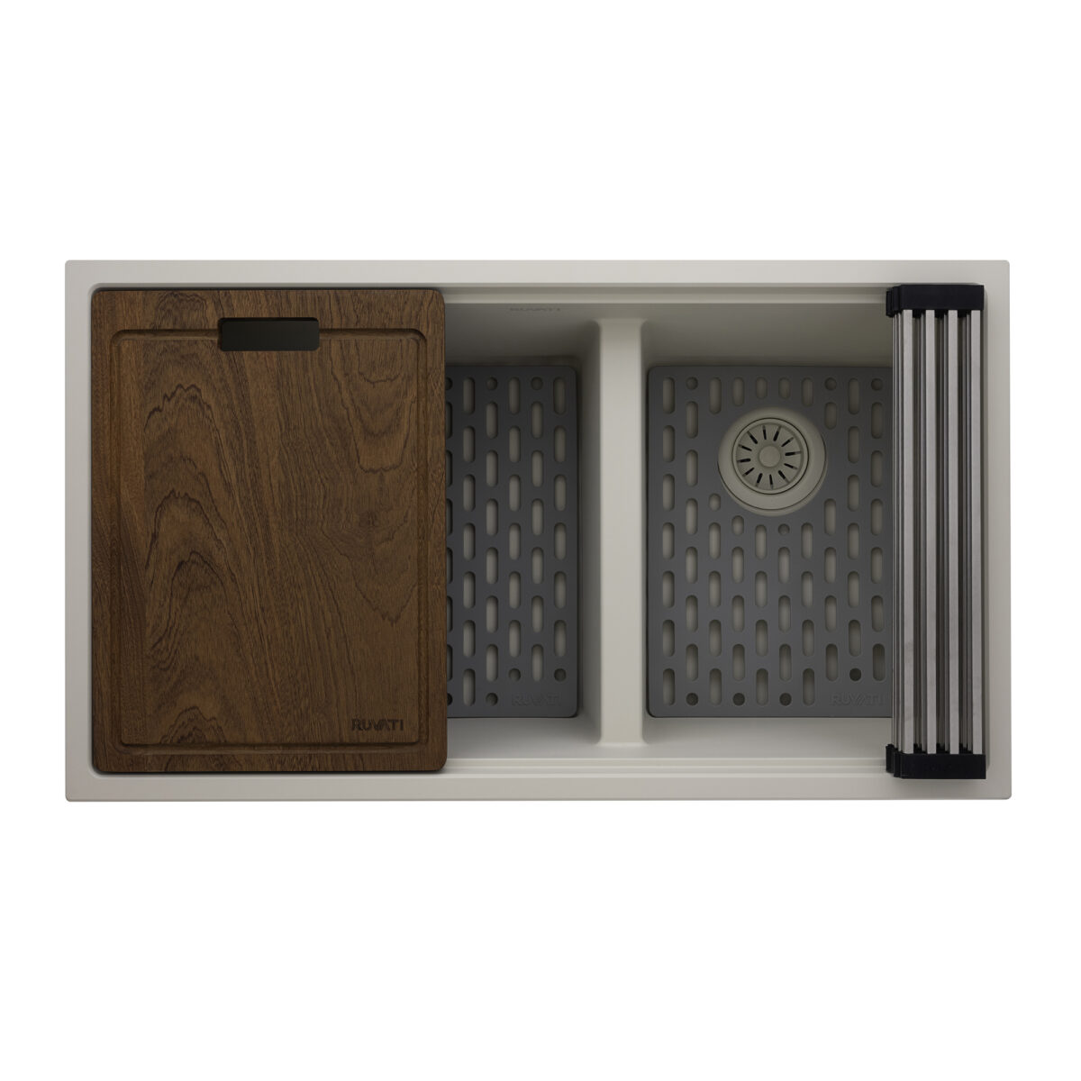 Ruvati 33-inch epiRock Workstation Warm White Double Bowl Undermount ...