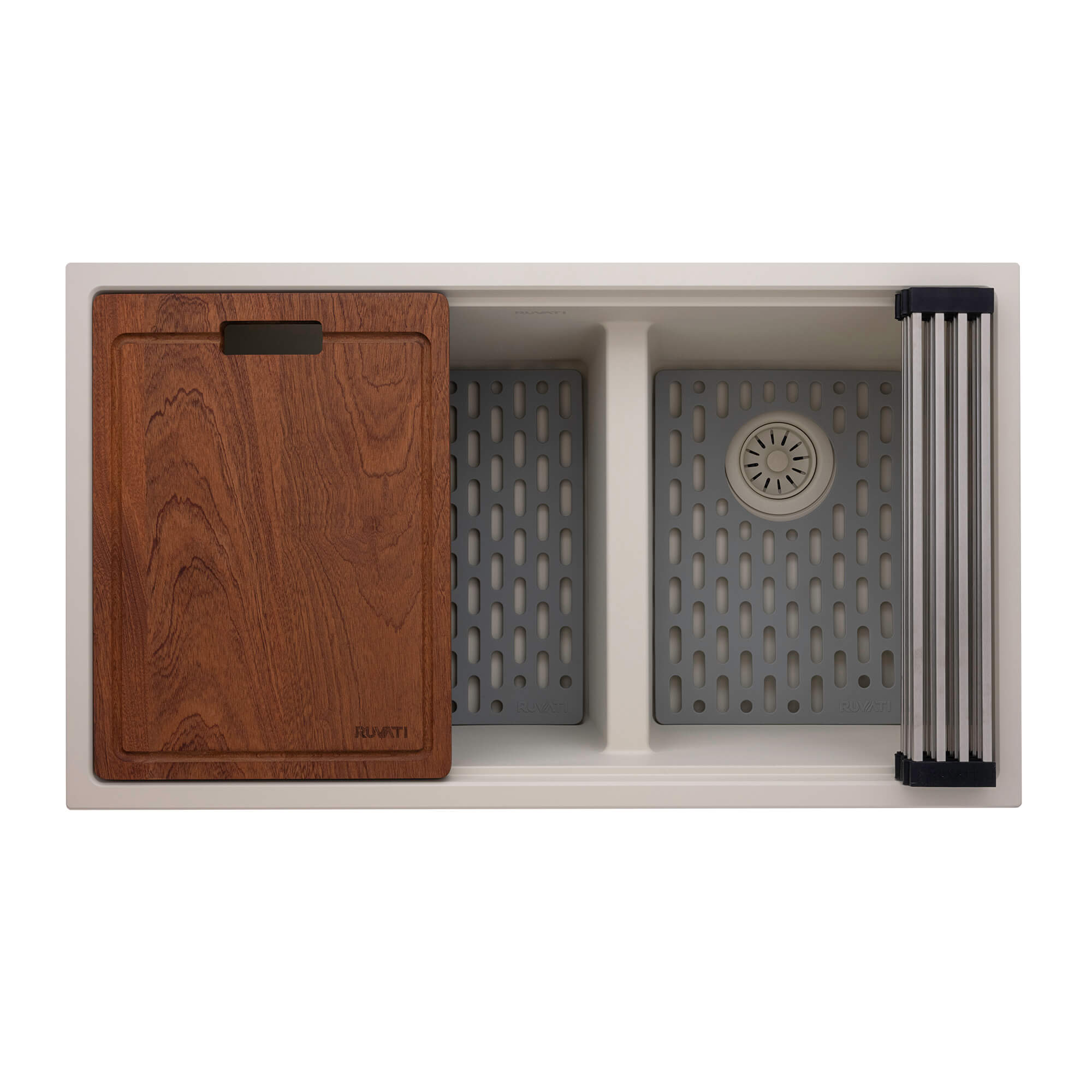 Ruvati 33-inch epiRock Workstation Warm White Double Bowl Undermount ...