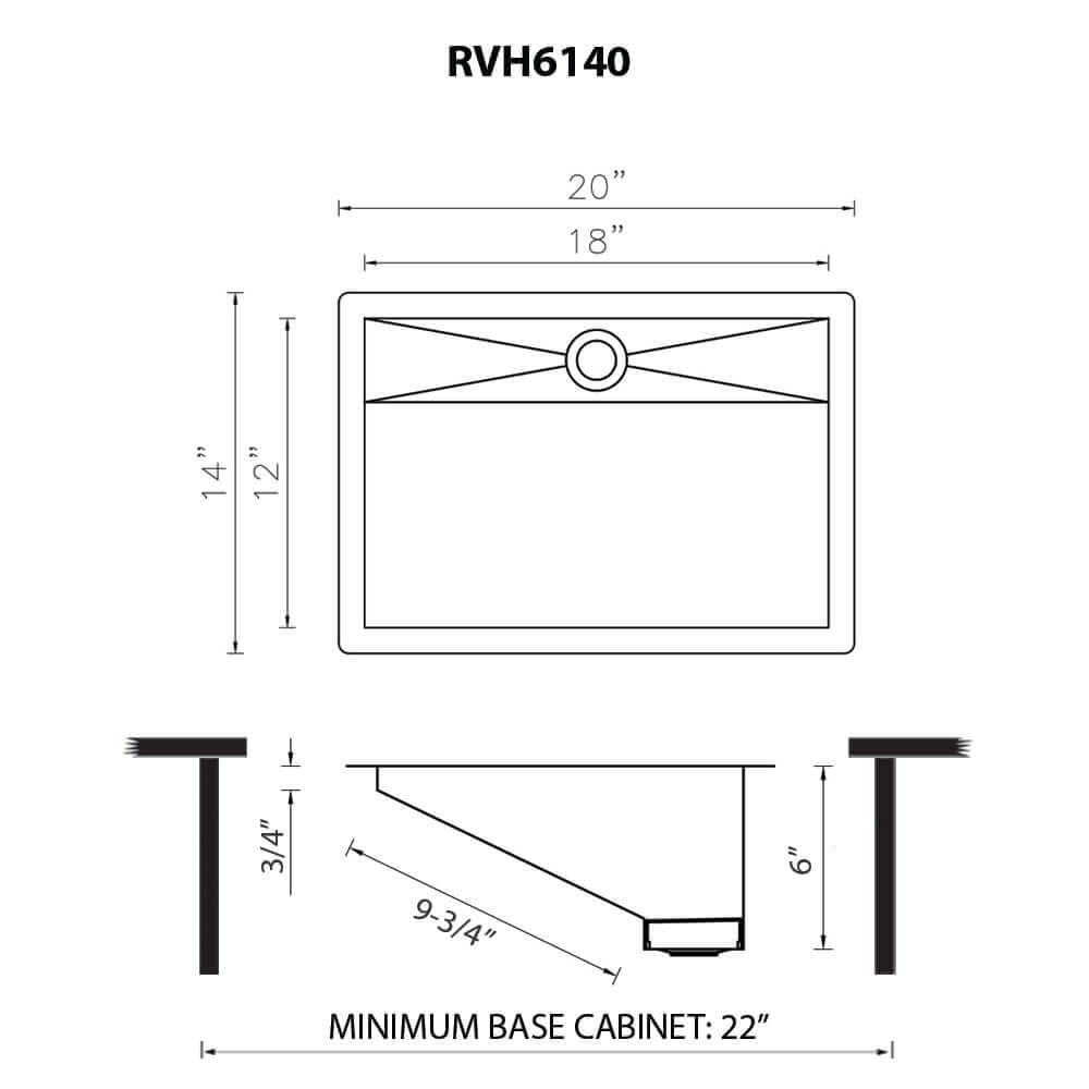 Ruvati 20 x 14 inch Brushed Stainless Steel Undermount Ramp Bathroom ...