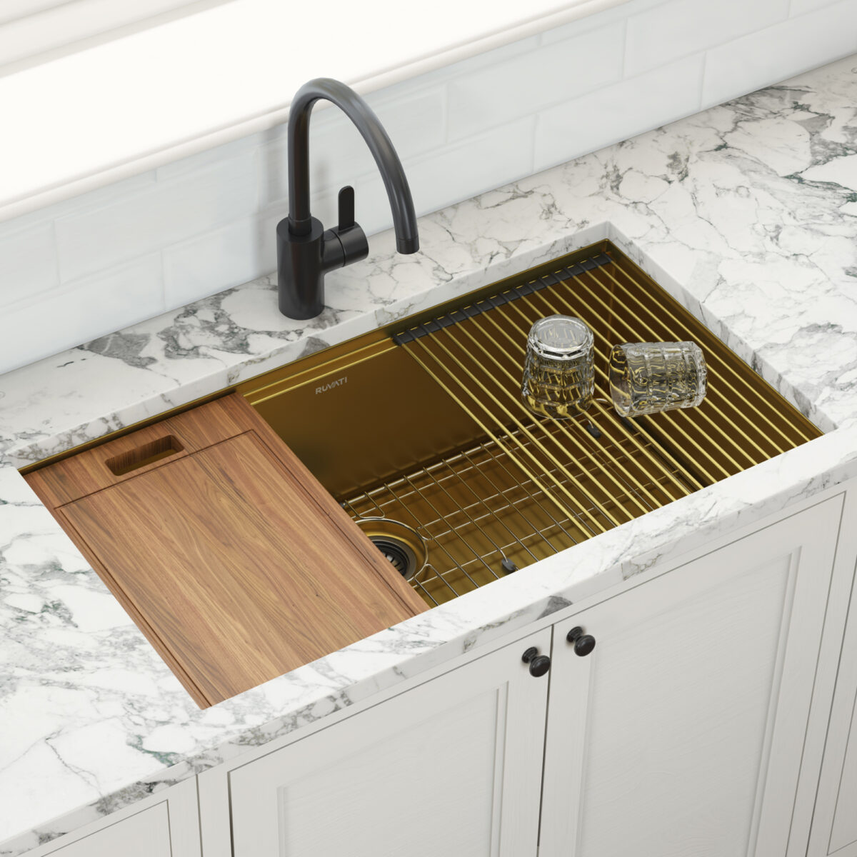 Ruvati 27 inch Polished Brass Matte Gold Workstation Undermount Kitchen ...