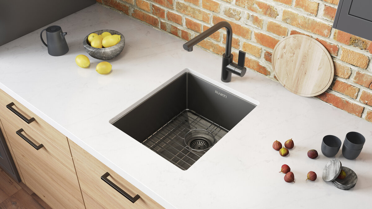Ruvati 14-inch Gunmetal Black Stainless Steel Undermount Bar Prep Sink ...