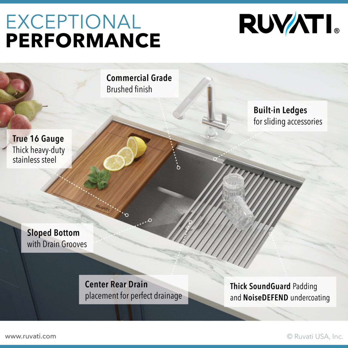 Ruvati 32-inch Workstation Ledge Undermount 16 Gauge Stainless Steel ...
