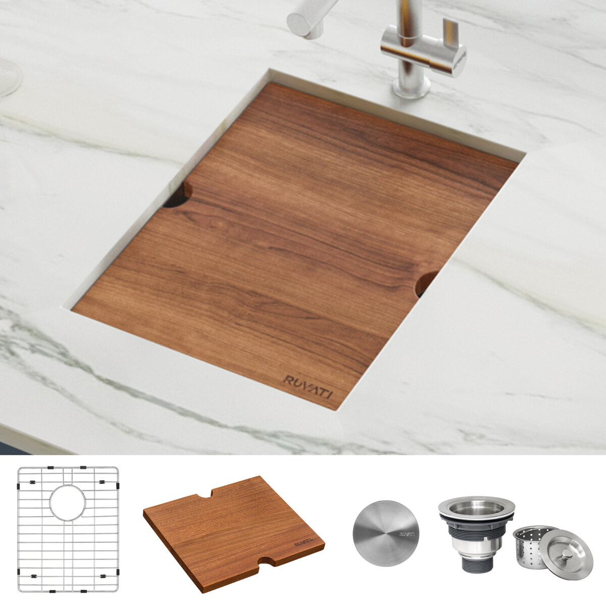 Ruvati 13 inch Workstation Bar Prep Sink with Cover Undermount 16 Gauge ...