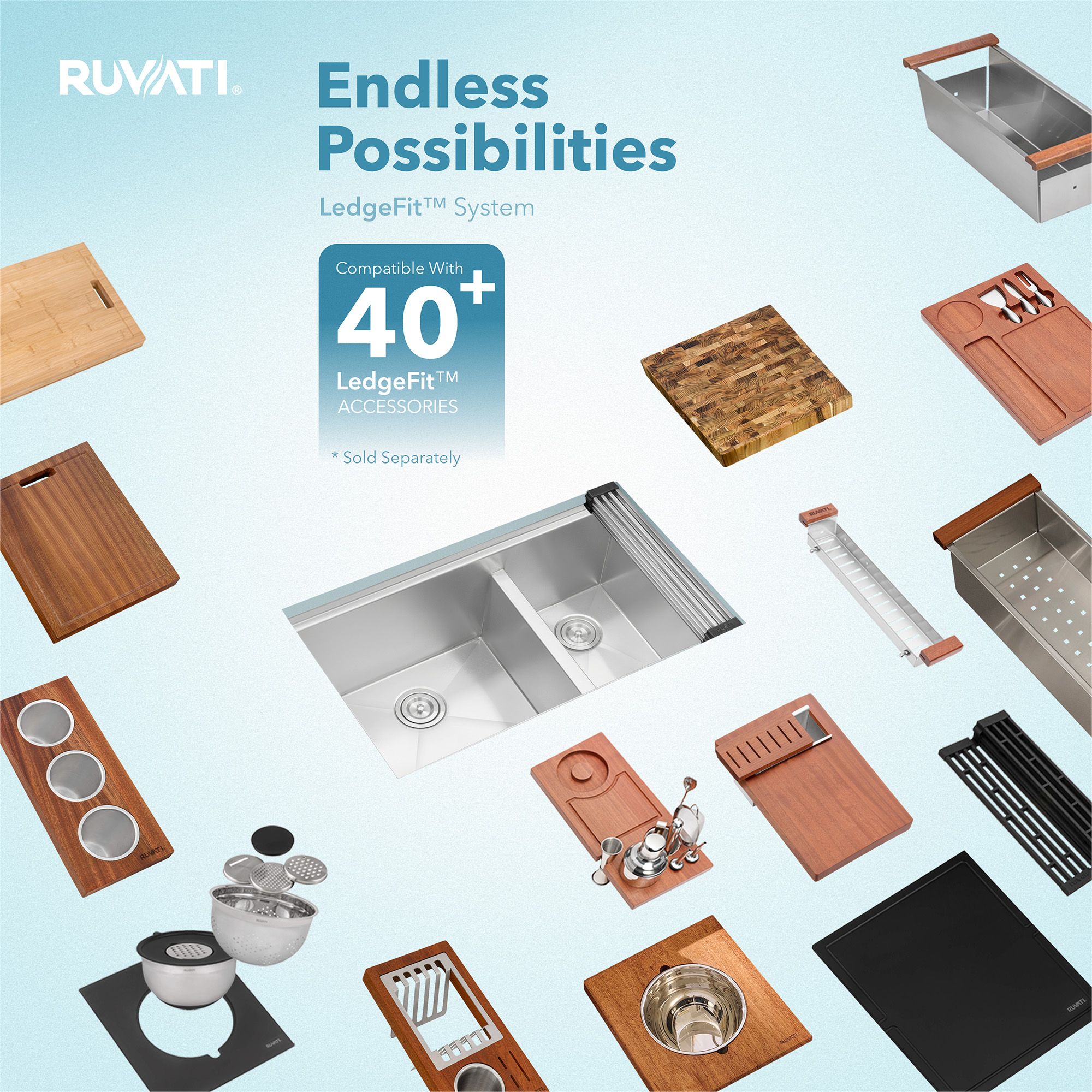 Ruvati 36-inch Workstation 60/40 Double Bowl Undermount 16 Gauge ...