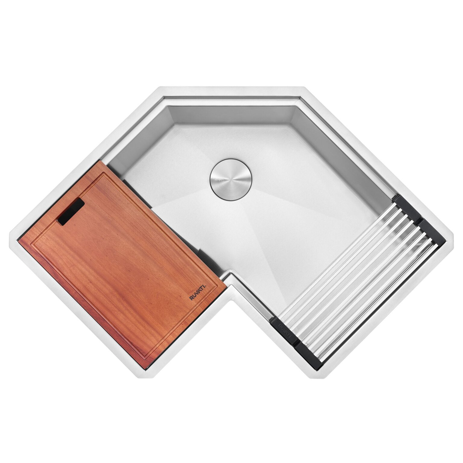 Ruvati Roma Pro Corner Workstation Stainless Steel Undermount Kitchen ...