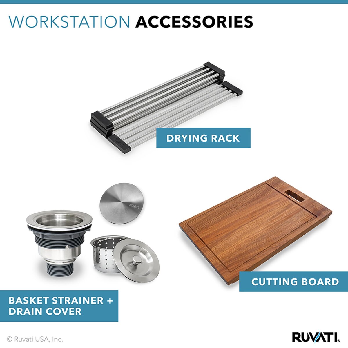 Ruvati Roma Pro Corner Workstation Stainless Steel Undermount Kitchen ...