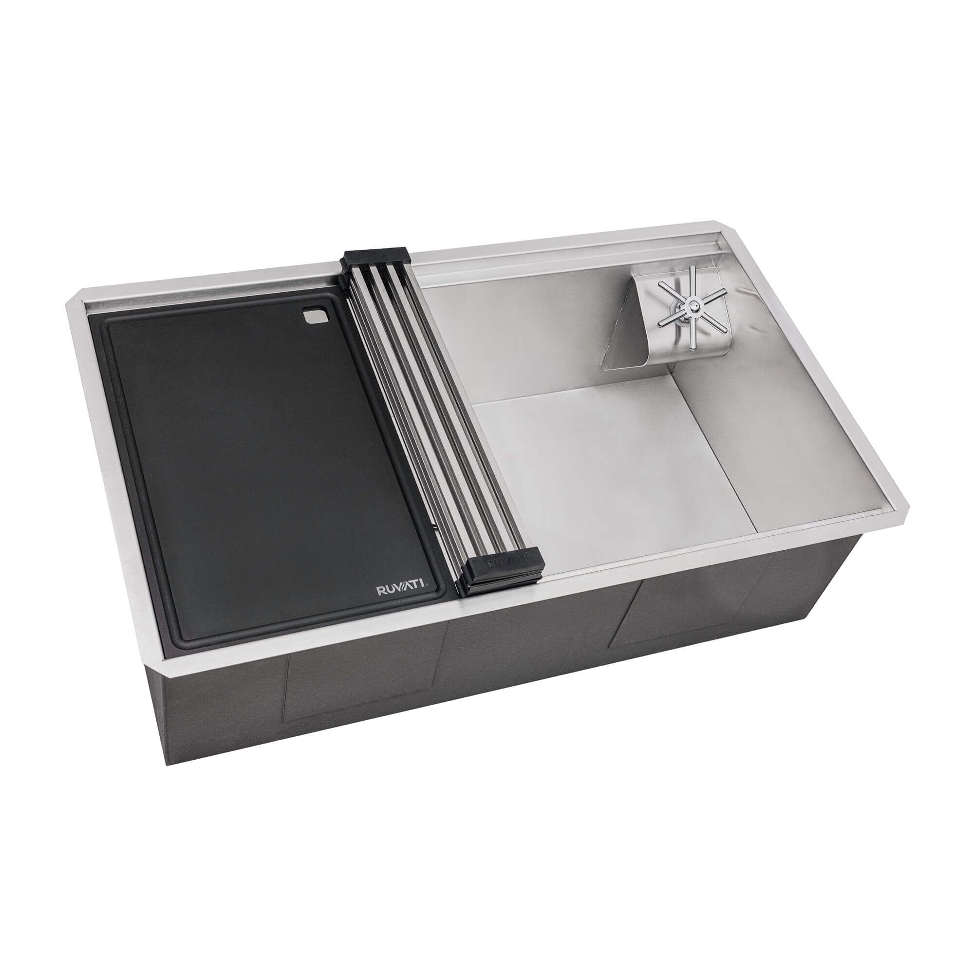 Ruvati 32-inch Glass Rinser and Sink Combo Workstation Ledge Undermount ...