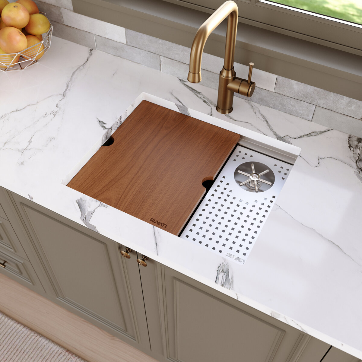 Ruvati Glass Rinser and Sink Combo 22 inch Workstation for Wet Bar ...