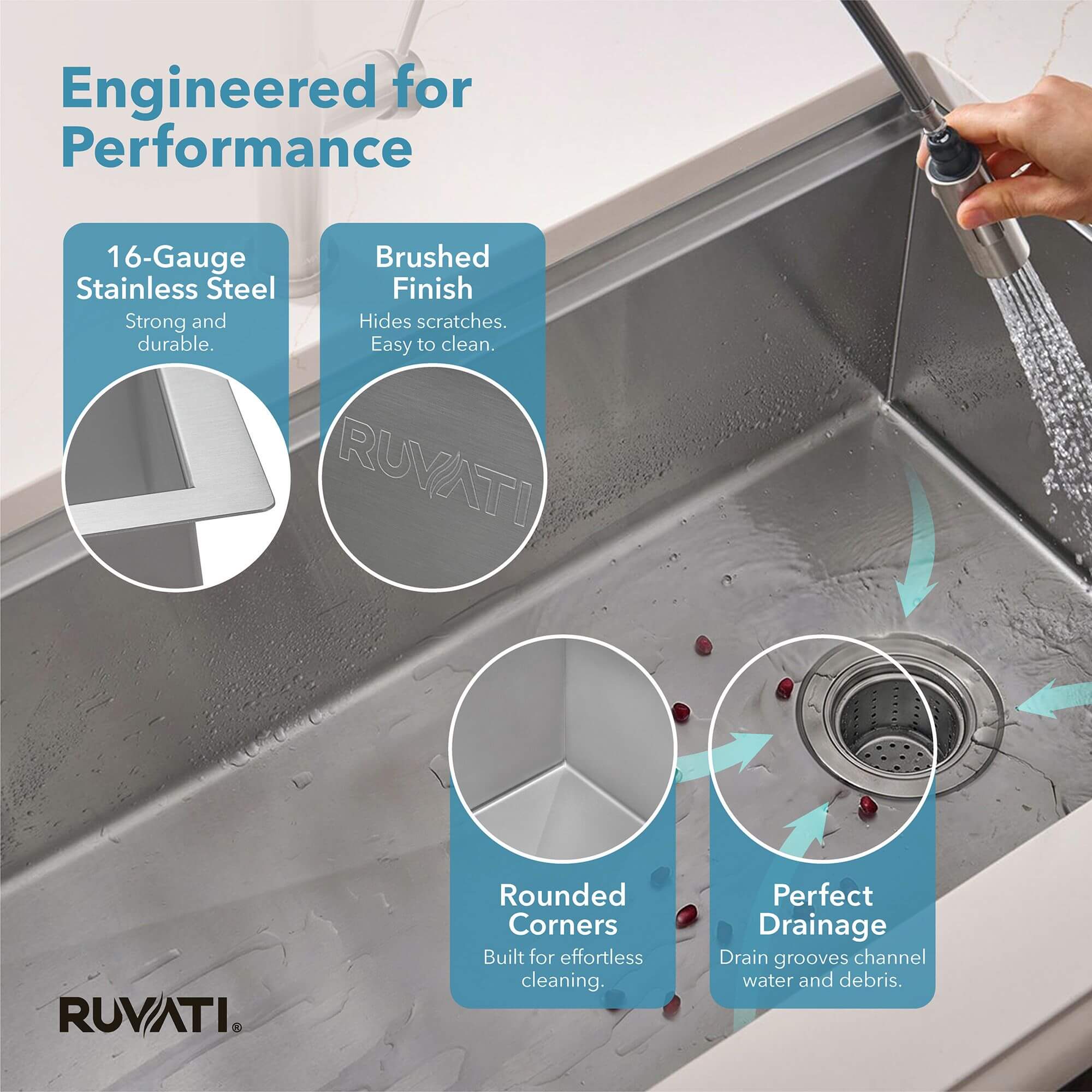 Ruvati 27-inch Workstation Slope Bottom Offset Drain Undermount 16 ...