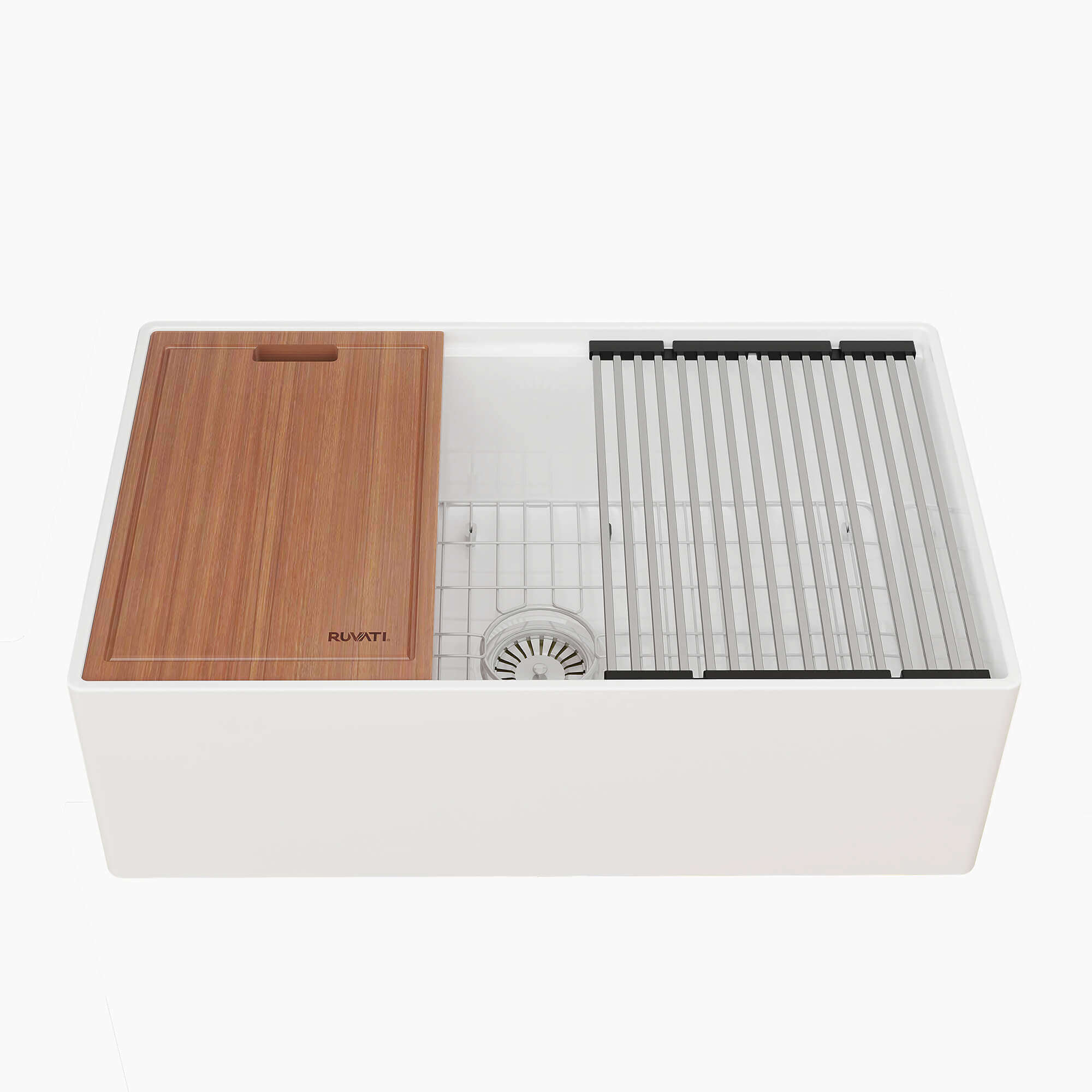 Ruvati 30 inch Fireclay Workstation White Farmhouse Kitchen Sink Apron ...