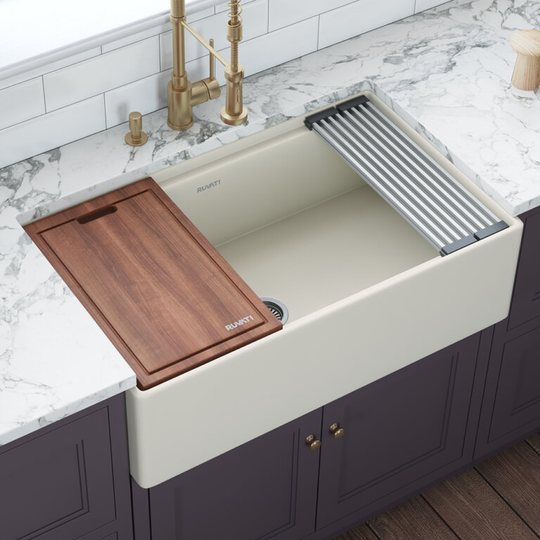 Ruvati 33 inch Fireclay Workstation Farmhouse Kitchen Sink Apron Front ...