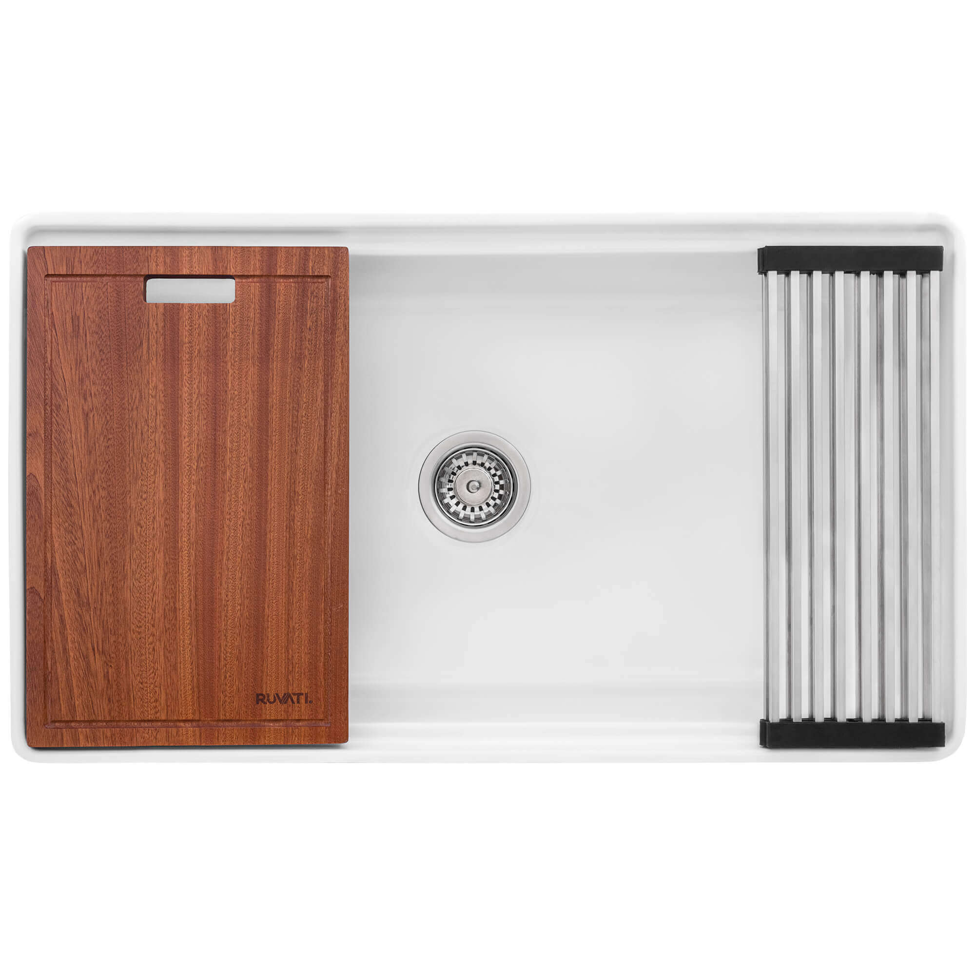Ruvati 33 Inch Fireclay Workstation White Farmhouse Kitchen Sink Apron