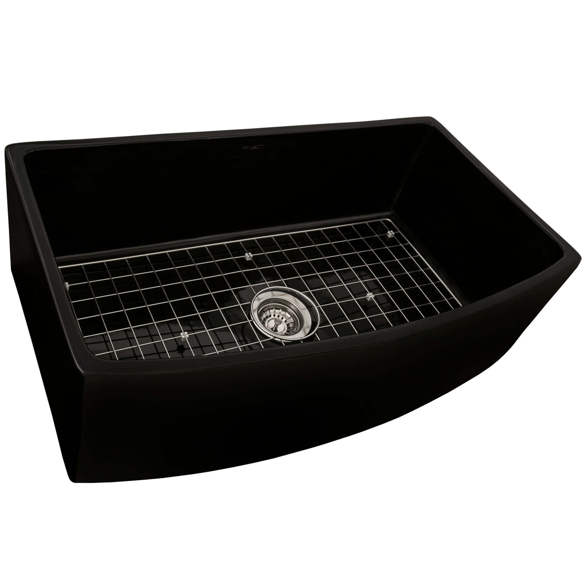 Ruvati 33 Inch Fireclay Black Farmhouse Kitchen Sink Bow Front Curved