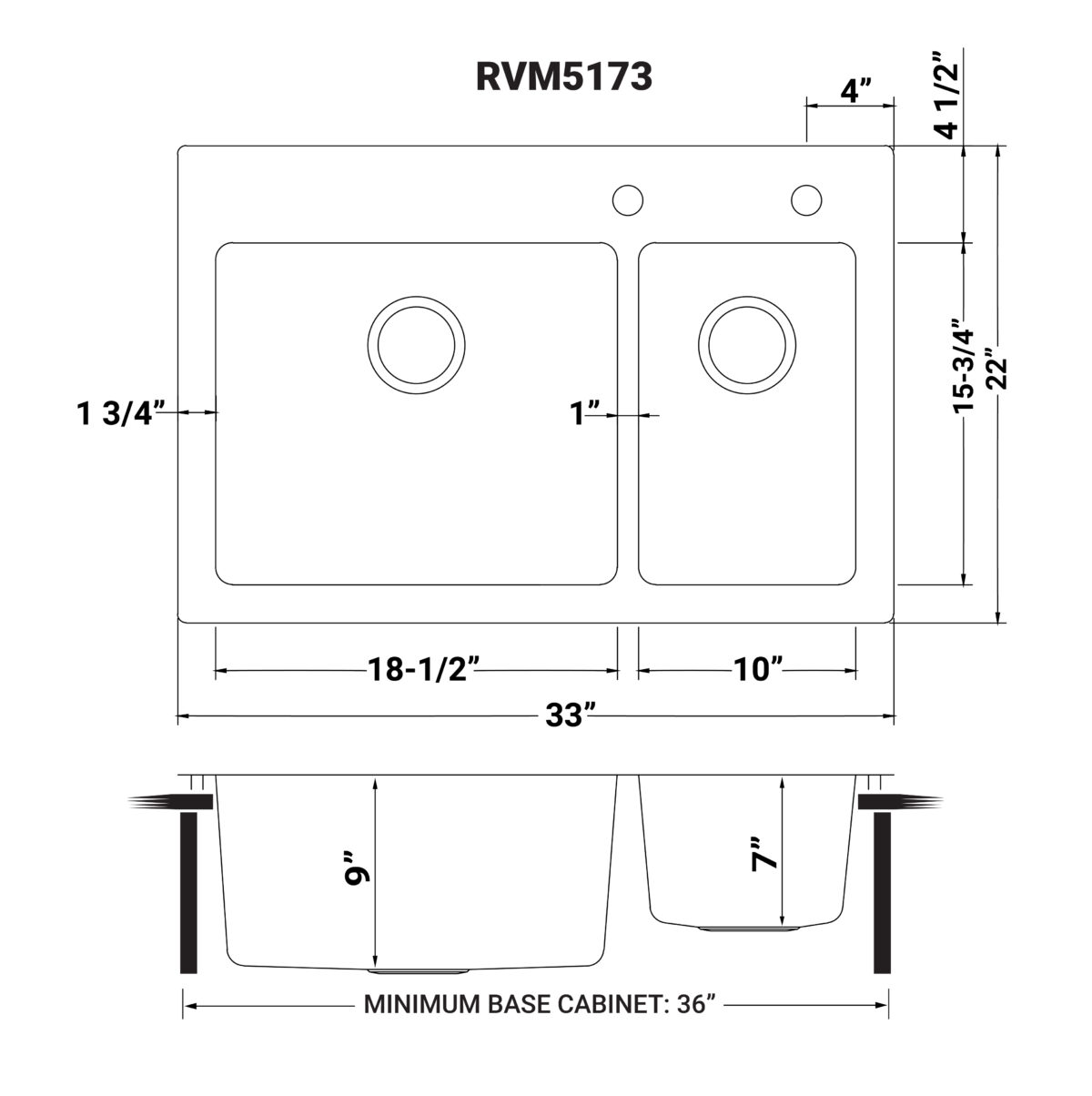 Ruvati 33 x 22 inch Drop-in Topmount Kitchen Sink 16 Gauge Stainless ...